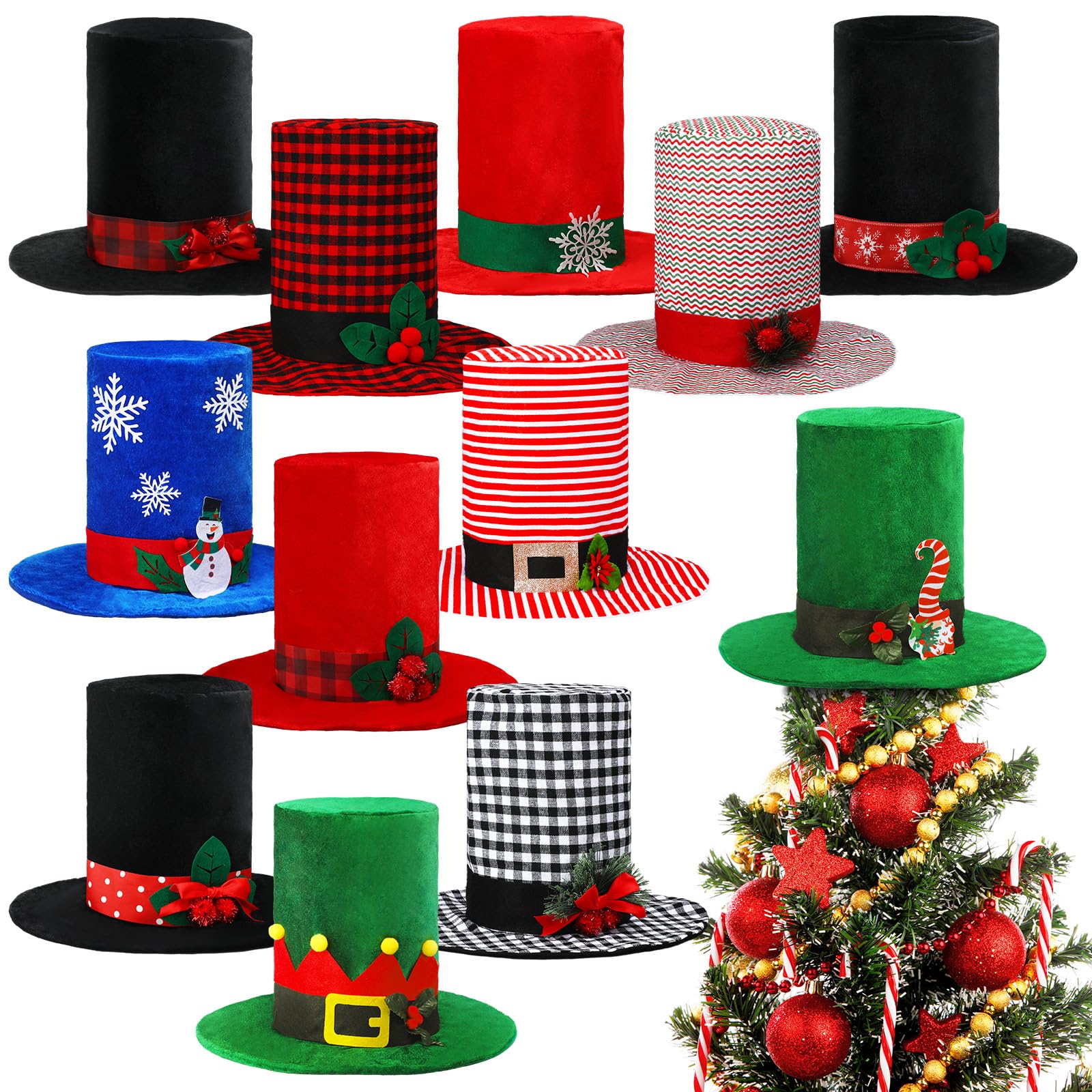 Shinymoon 12 Pcs Christmas Top Hat Snowman Topper Bulk Vintage Holiday ...