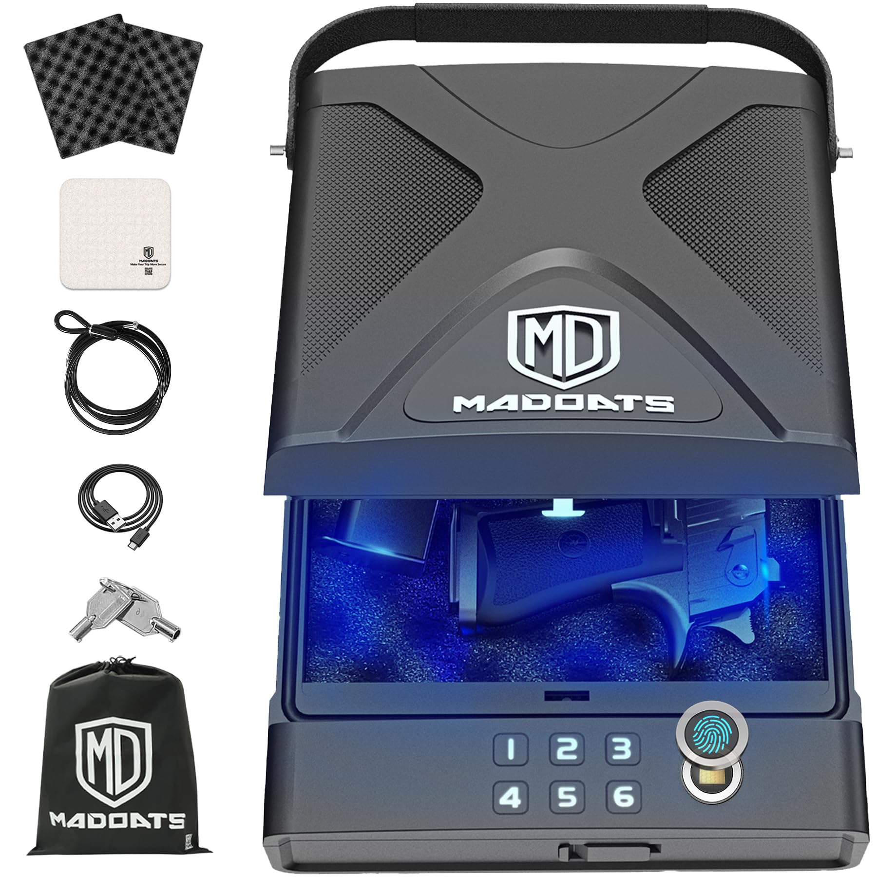 MD MADOATS Car Gun Safe, Portable Biometric Safes for Pistols with ...