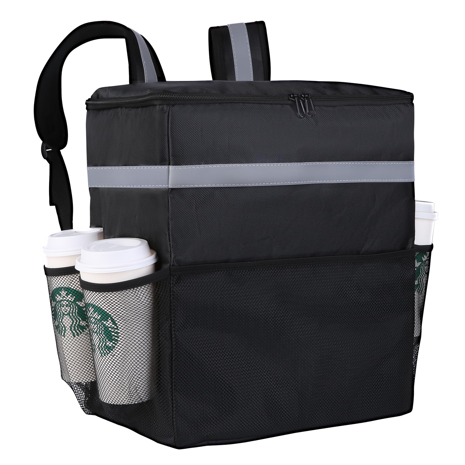 CIVJET Insulated Food Delivery Backpack with 4 Cup Holder, Cooler Bags ...