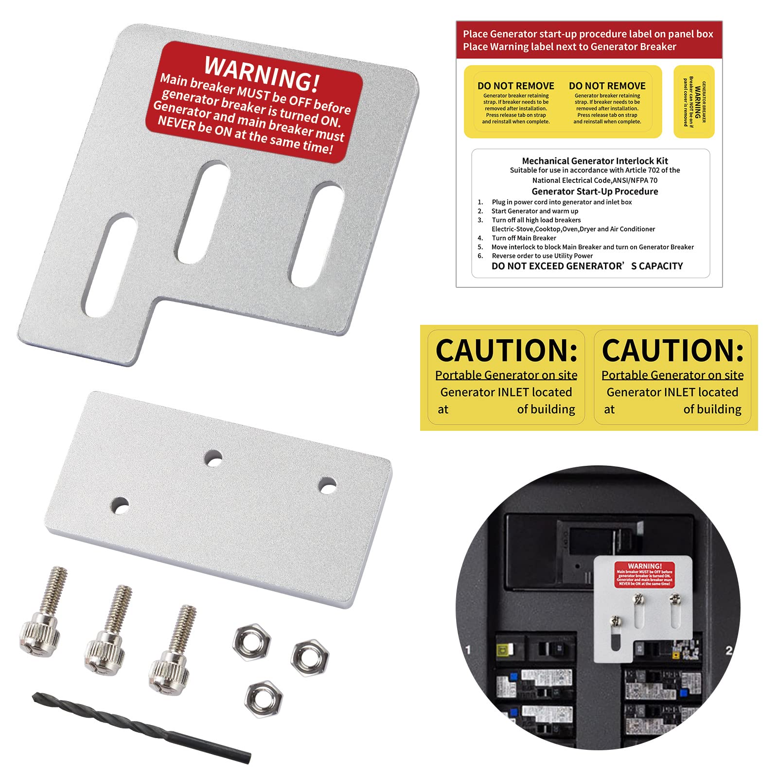 Generator Interlock Kit Compatible w/Square D QO & Homeline 150 or 200A ...