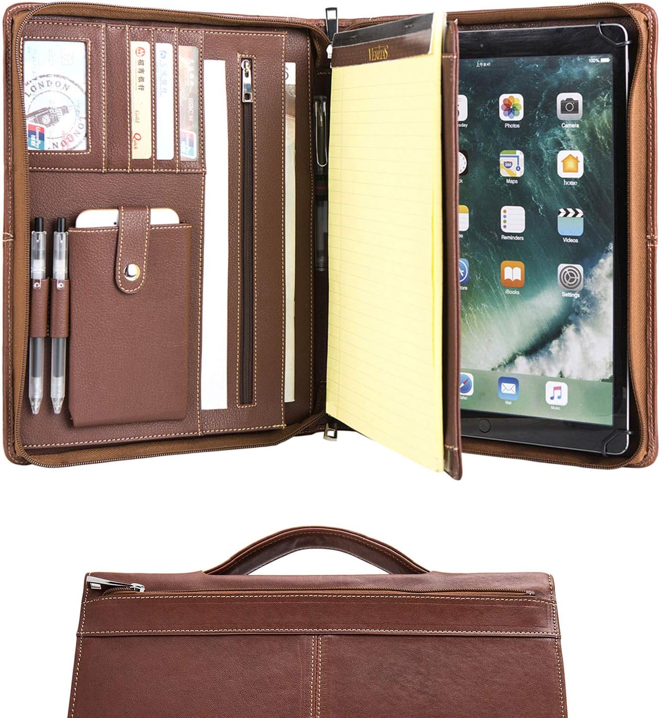 Handmade Leather A4 Conference Folder Zipped for iPad Pro 12.9 inch ...