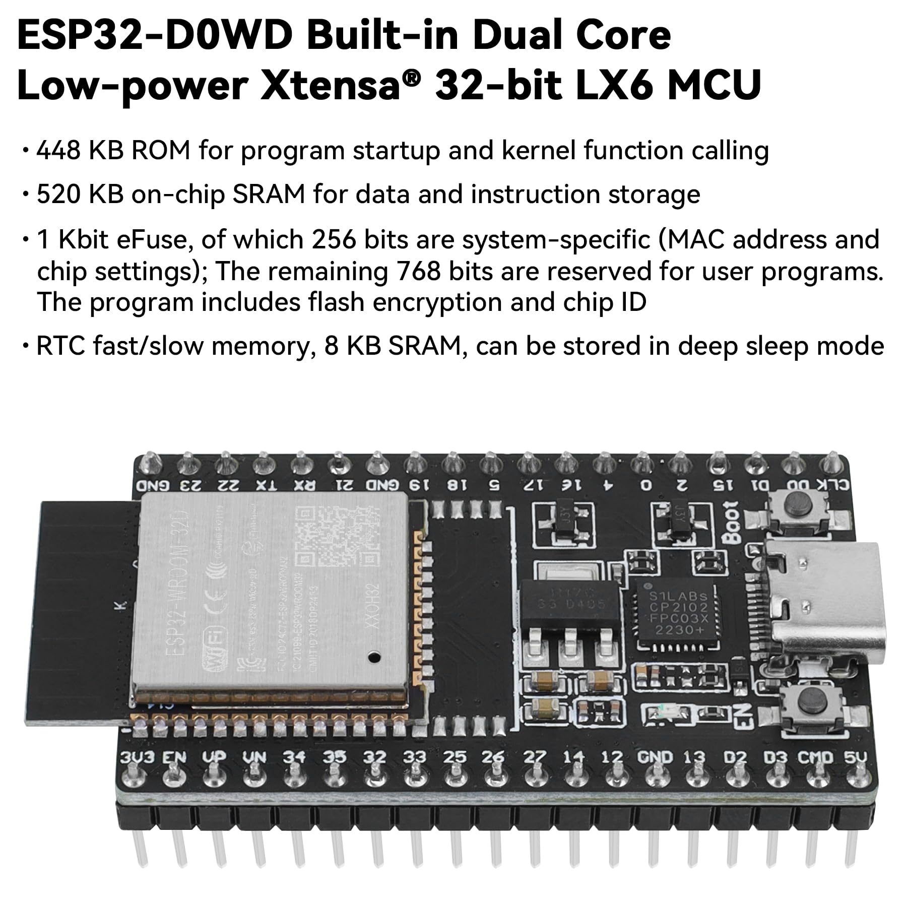 3PCS ESP32 ESP-32D ESP-WROOM-32 Development Board Kits, 38 Pin CP2012 USB C WiFi + Bluetooth ...