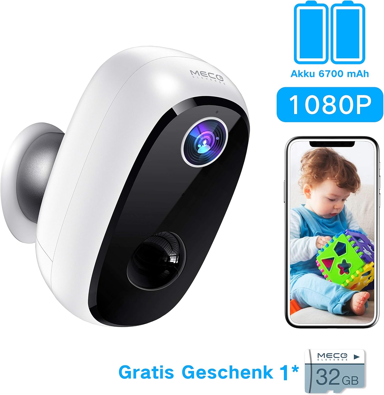 MECO Caméra de Sécurité Extérieure Batterie Rechargeable Étanche ...