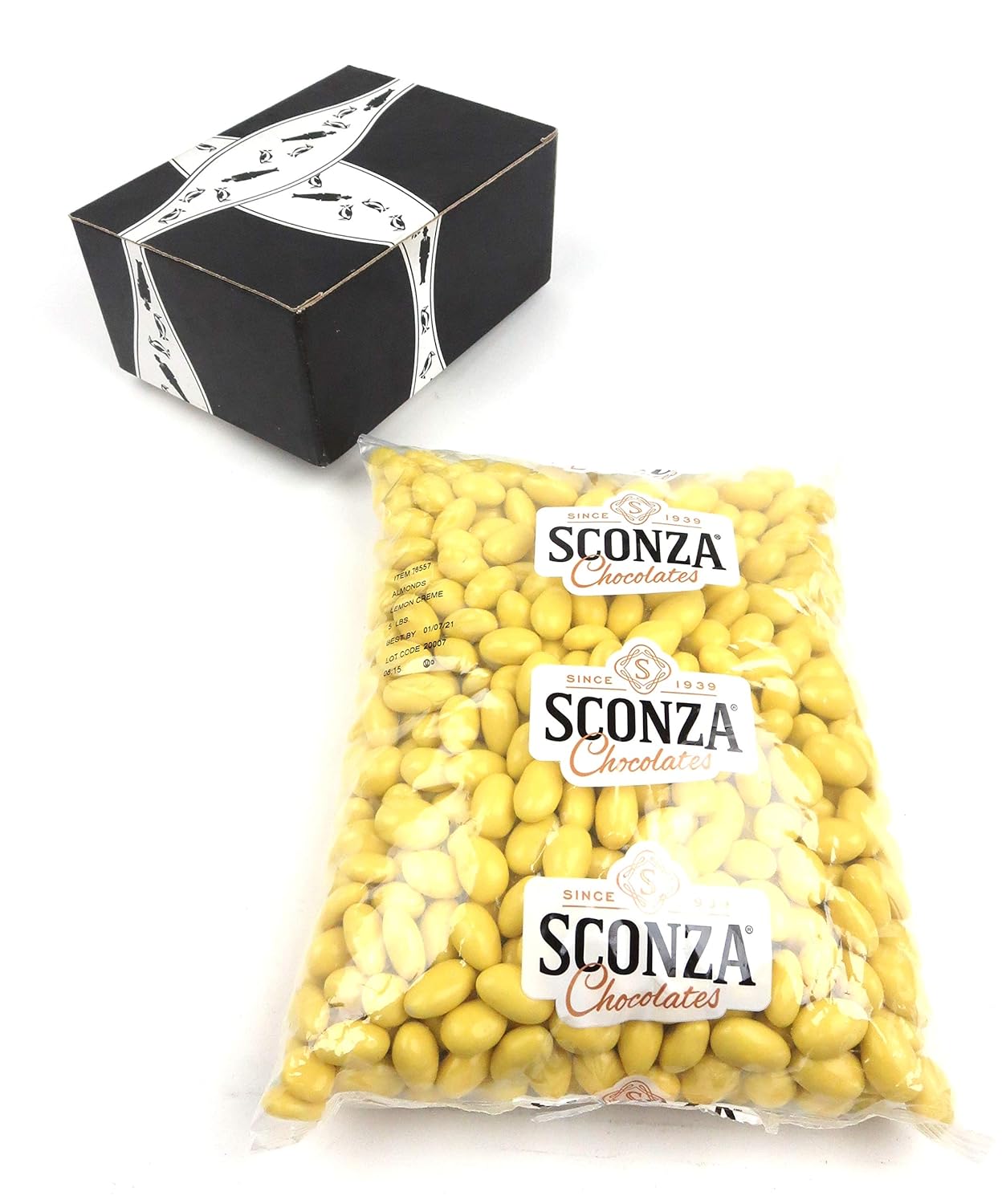 Amazon.com : Sconza Lemon Creme Candy Almonds, 5 lb Bag in a BlackTie ...