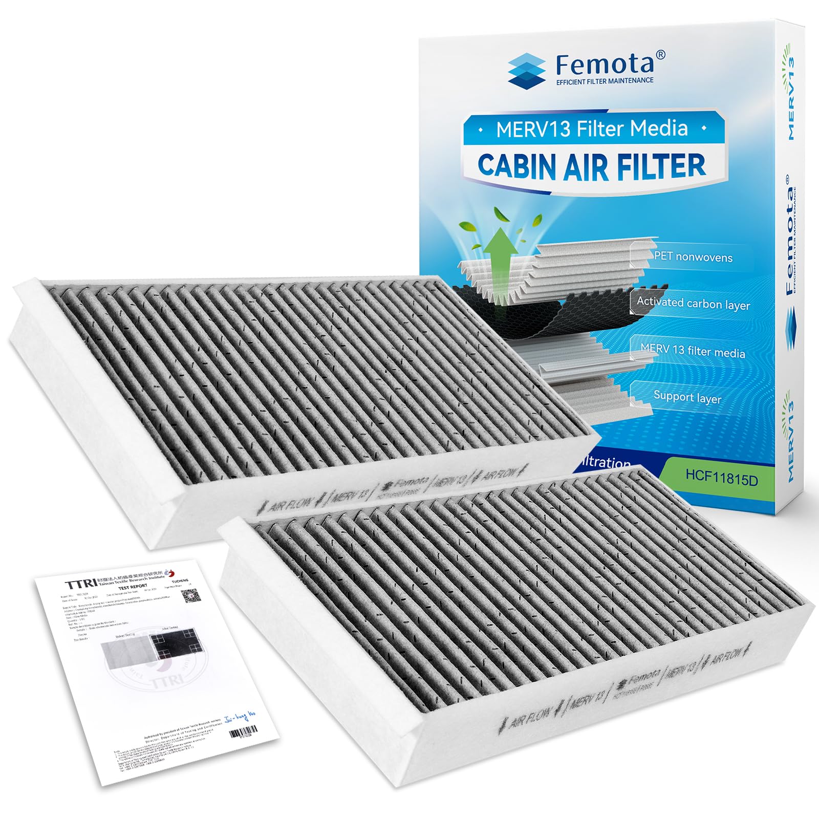Femota Tested MERV 13 Cabin Air Filter with Activated Carbon, CF11815 ...