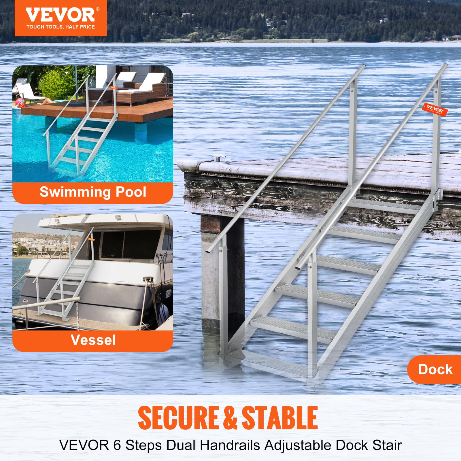 Mua VEVOR Dock Ladder 6 Steps, 500lbs Load Pool Steps, Adjustable ...