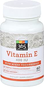 Amazon.com: 365 Everyday Value, Vitamin E 400 IU with Mixed Tocopherols ...