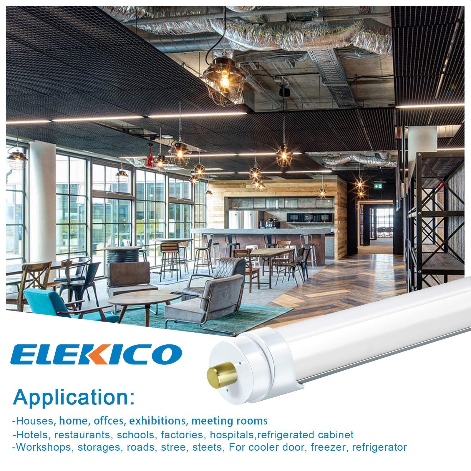 ELEKICO 8FT Led Shop Light, Super Bright Double Row 72W 5000K 9000LM T8 ...