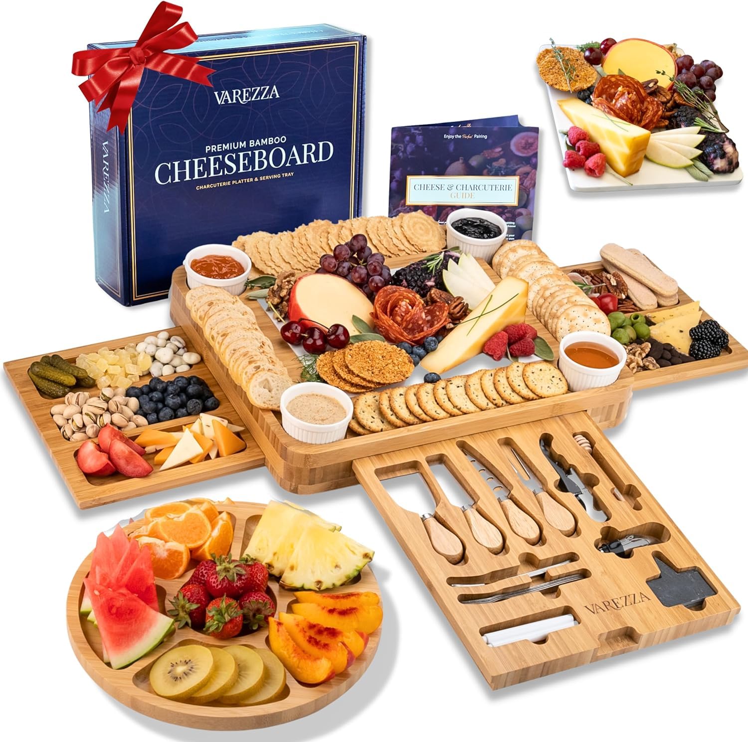 Extra Large Charcuterie Boards Gift Set: Marble Bamboo Cheese Board Set ...