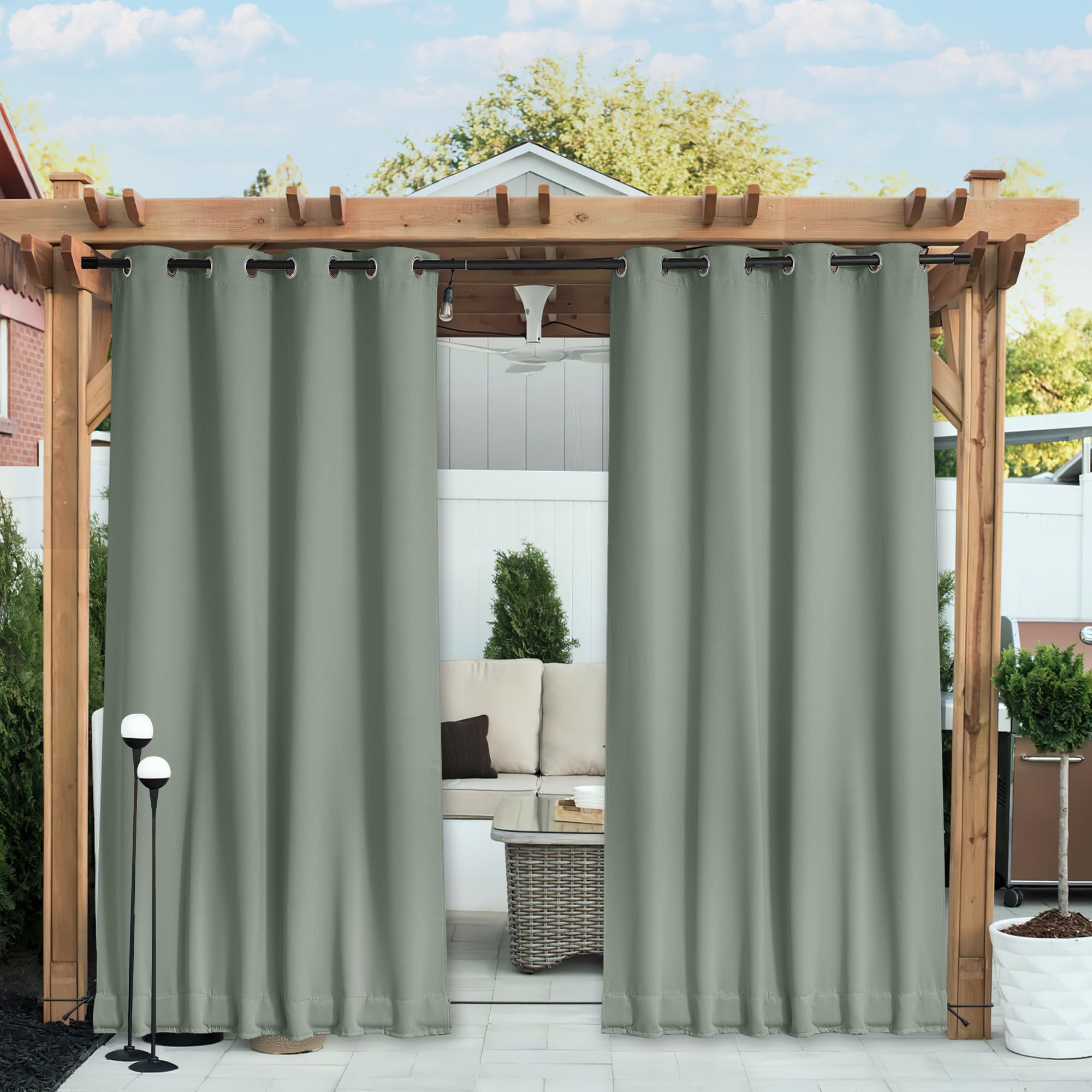 NICETOWN Outdoor Curtains for Patio Waterproof 108 inches Long 2 Panels ...