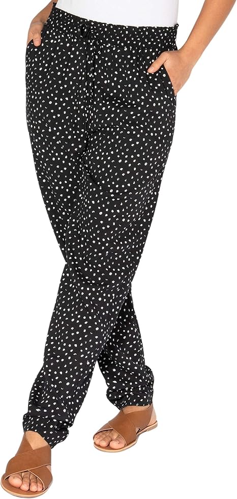 KRISP Women Spotted Elastic Waist Trousers Tapered Leg Casual Summer ...