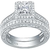 Jeulia 4.1 Carat Bridal Ring Sets for Women Princess Cut Engagement Rings Sterling Silver ...