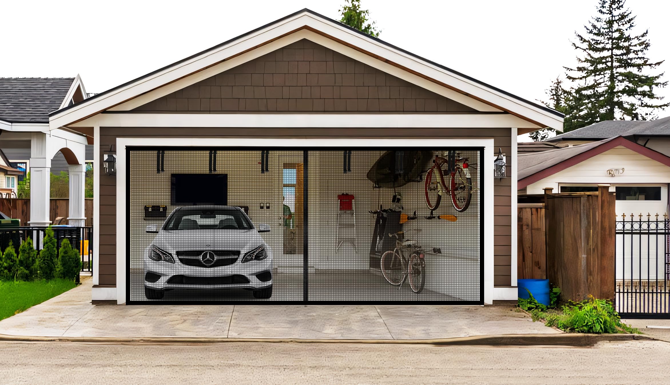 LONGEAS Garage Door Screen 2 Car 16x7ft Magnetic Closure Heavy Duty ...