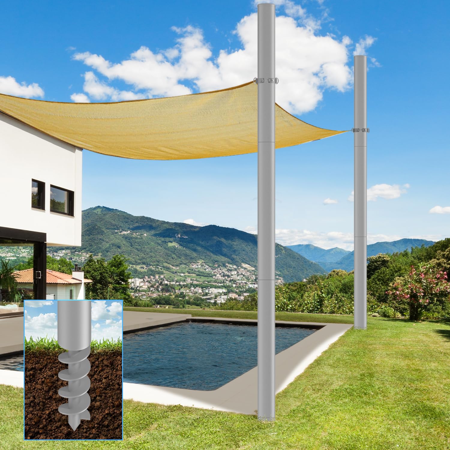 2 Packs Shade Sail Poles, 13 ft Heavy Duty Sun Sail Shade Poles with ...