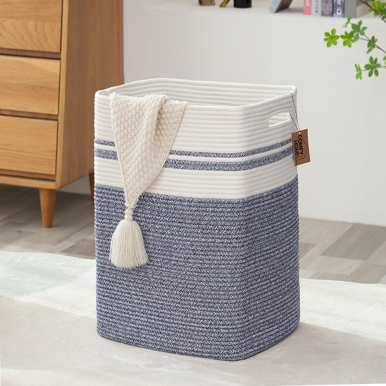 COMFY HOMI Cotton Laundry Basket, Laundry Hamper with Handles, Tall ...