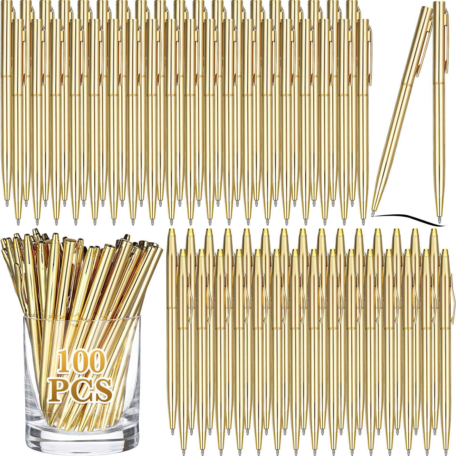 Fuutreo 100 Pack Gold Pens Bulk Gold Metallic Pens Slim Ballpoint Pens ...