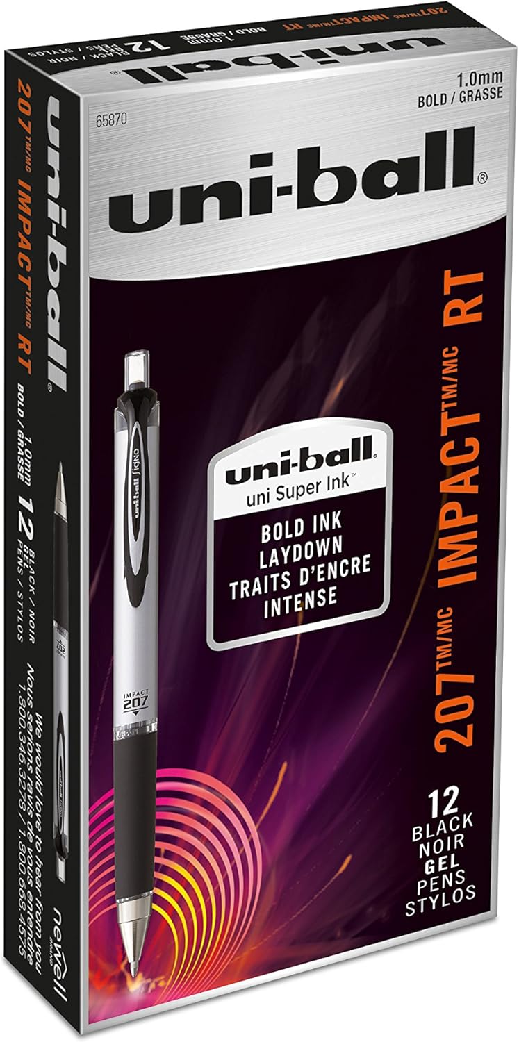 uni-ball 207 Impact Retractable Gel Pens, Bold Point (1.0mm), Black, 12 ...