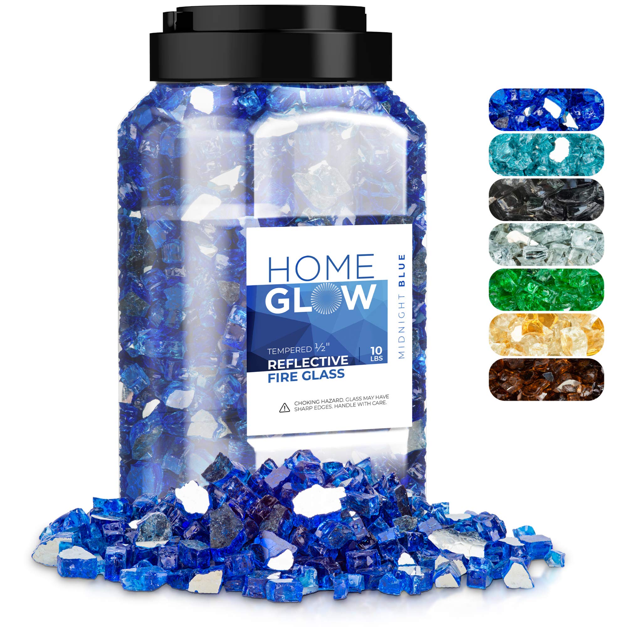 HOMEGLOW Fire Glass. Blue 1/2 inch. Reflective Tempered Rocks for ...