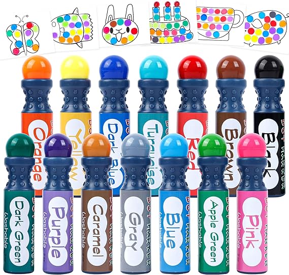 14 Colors Dot Markers,Shuttle Art Highly Washable Bingo Daubers Dabbers ...