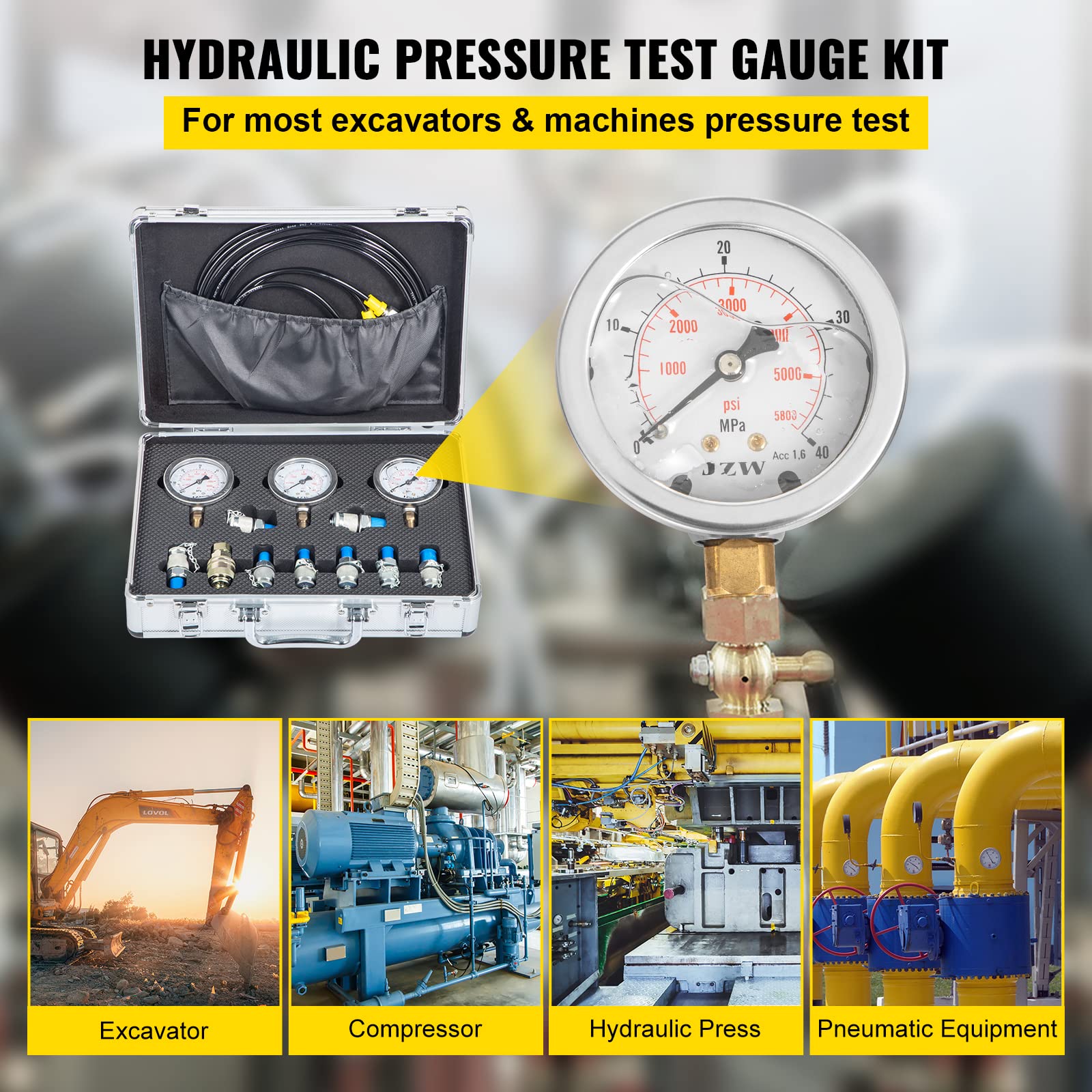 Mua VEVOR Hydraulic Pressure Gauge Tester 25/40/60 MPa. Hydraulic ...