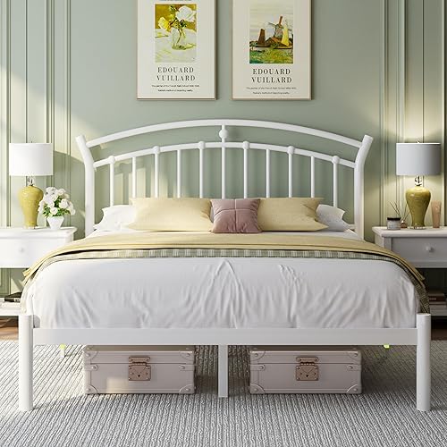 Feonase Full Size Metal Platform Bed Frame with Retro Headboard ...