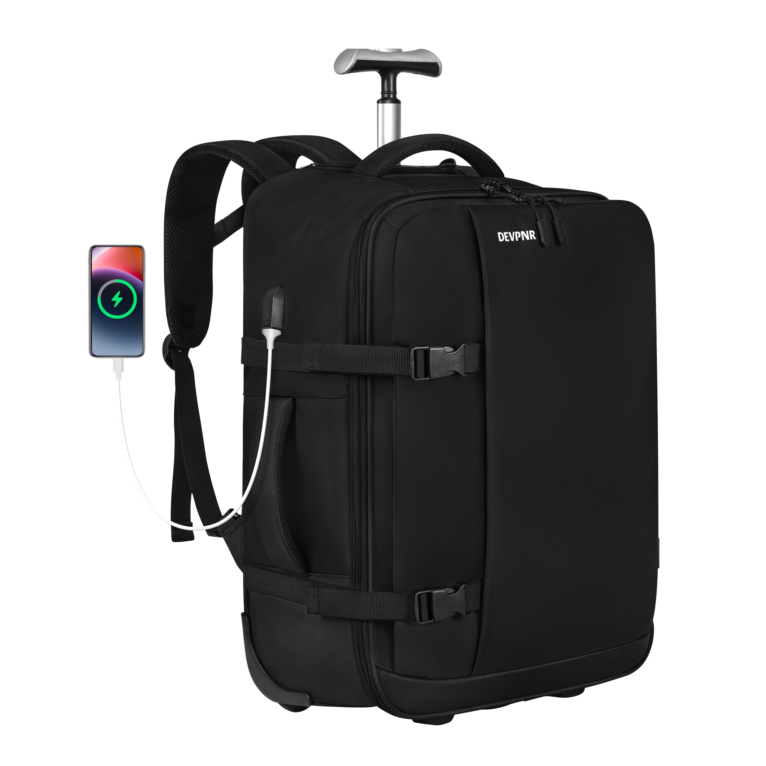 DEVPNR Rolling Backpack for Women Men, Carry on Luggage Travel Backpack ...