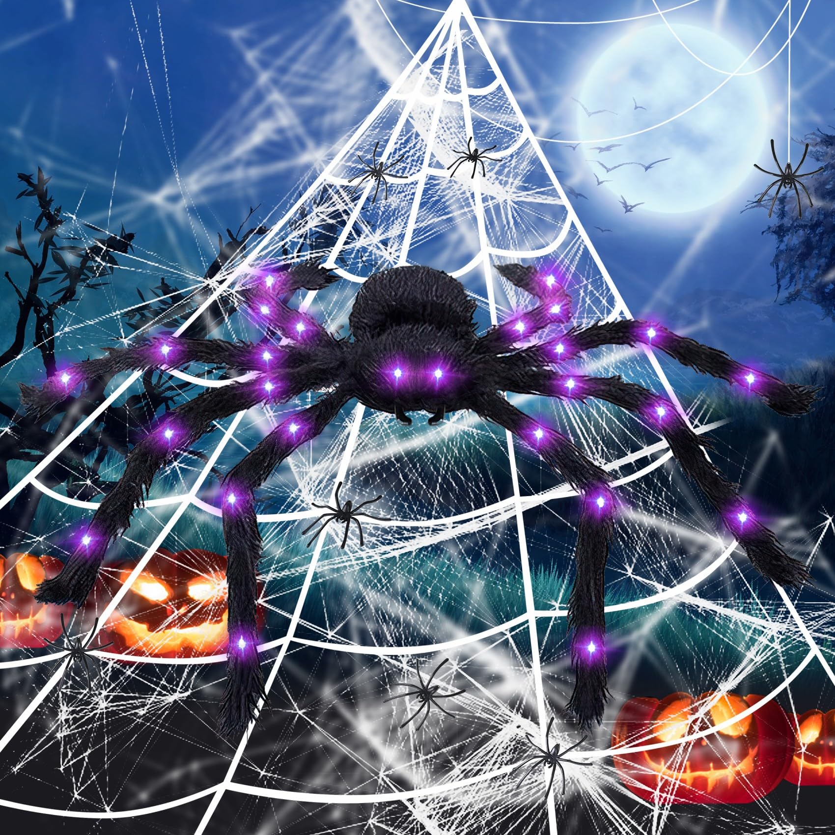 Spider Webs Halloween Decorations, 59'' Light-up Giant Spider + 236 ...