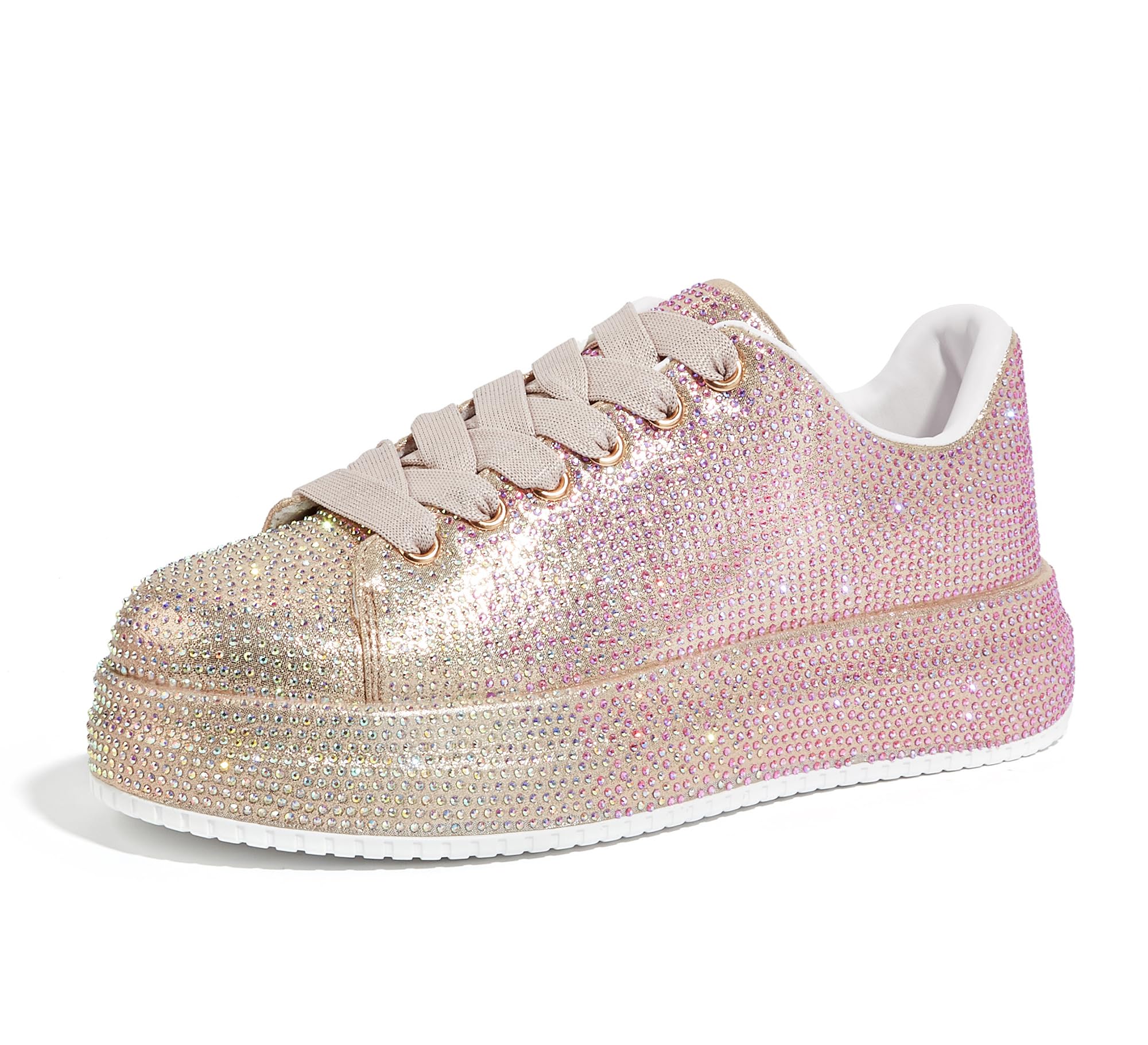 LUCKY STEP Rhinestone Sneakers for Women Platform Sparkly Glitter Bling ...