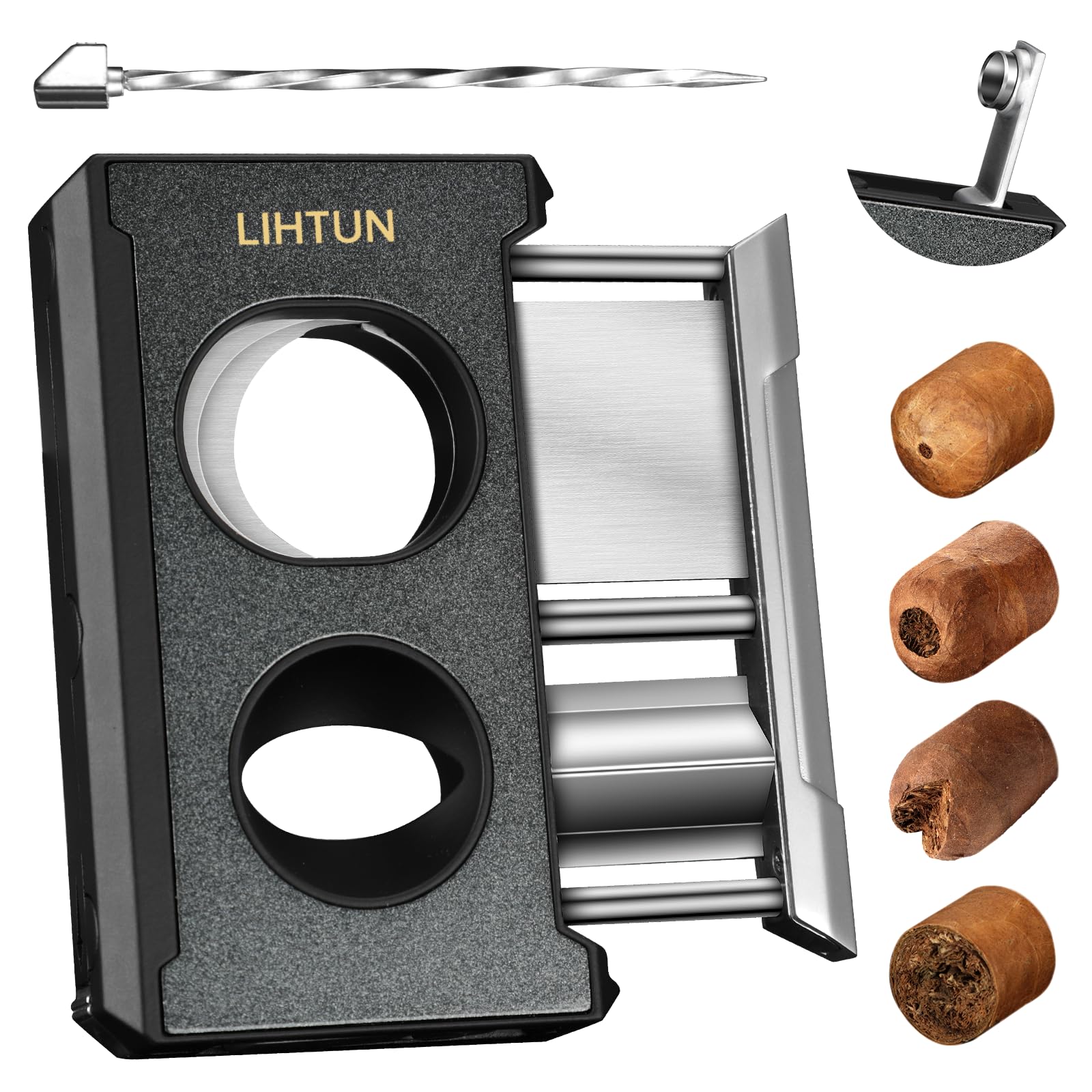 LIHTUN Cigar Cutter Guillotine 4 in 1 One Touch Straight Cut V Cutter ...