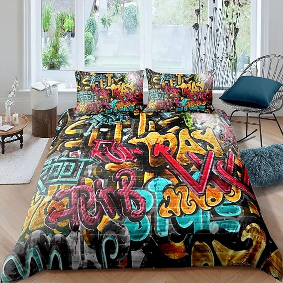Feelyou Hippie Graffiti Comforter Cover Set Boys Teens Hip Hop Street ...