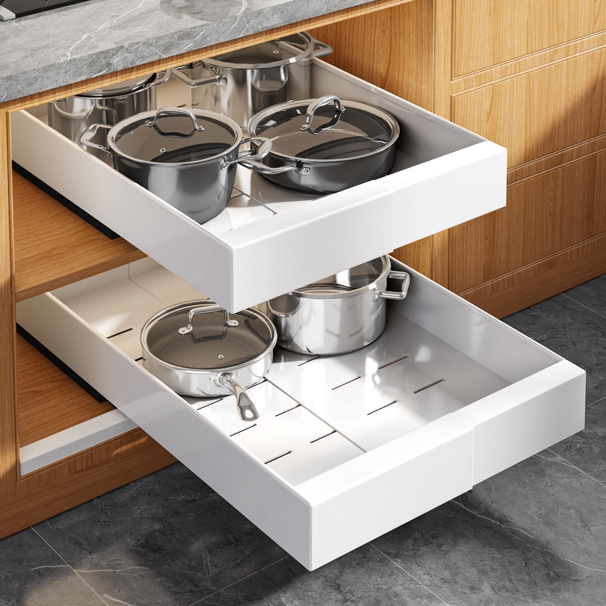 Seinloes 2 Pack Expandable Pull Out Cabinet Organizer 21" Deep with ...