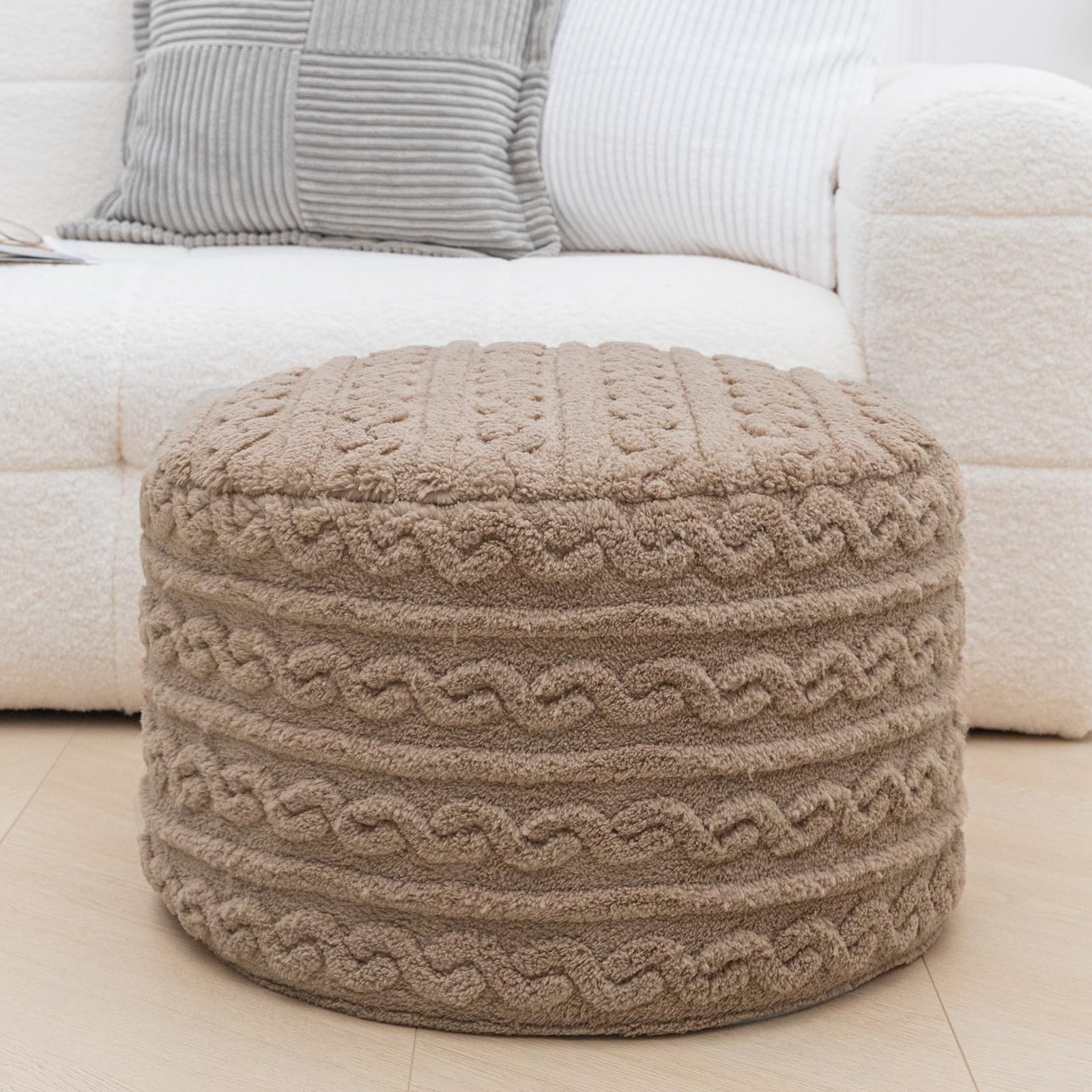 Round Pouf Ottoman Stuffed Pouf Foot Stool Floor Pouf Chair for Living ...