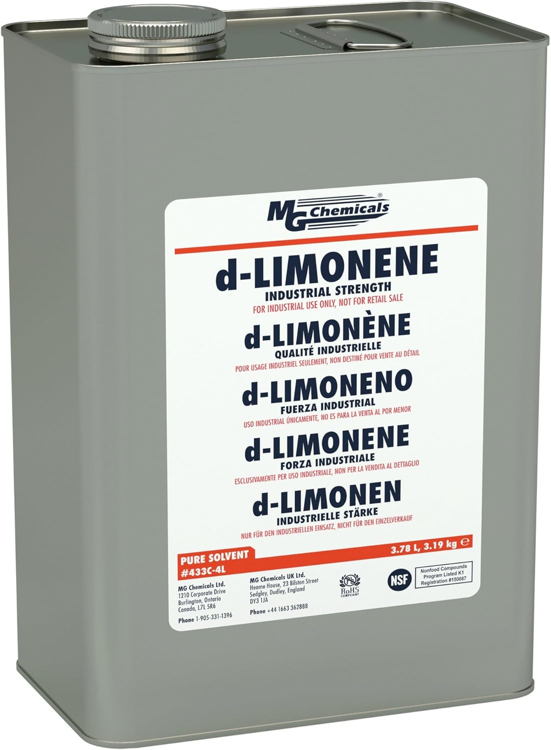 MG Chemicals 433C-4L d-Limonene Industrial Grade Solvent, 3.78L Metal ...