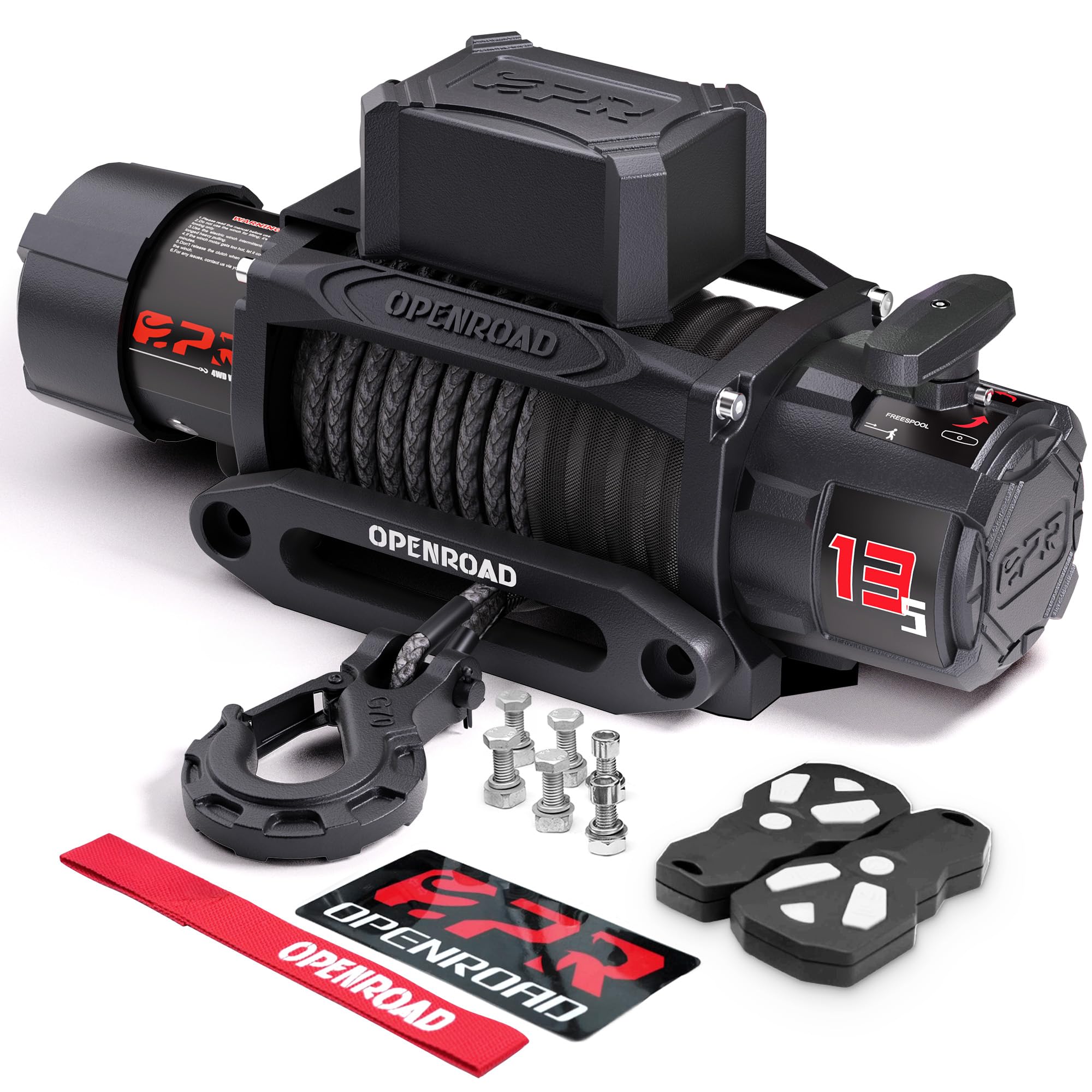 OPENROAD 13500 lb Recovery Winch with Synthetic Rope and 2 Wireless ...