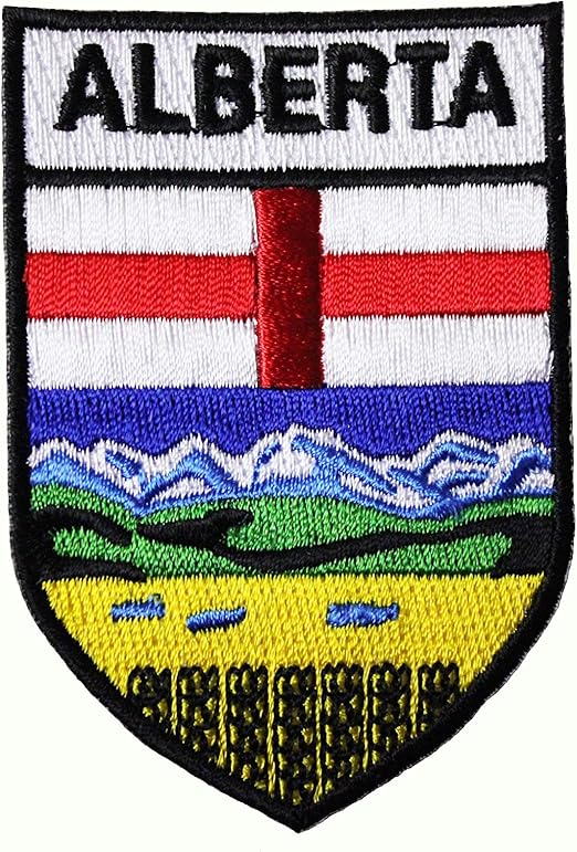 ALBERTA PROVINCIAL FLAG SHIELD Shape IRON ON PATCH CREST BADGE ... Size ...