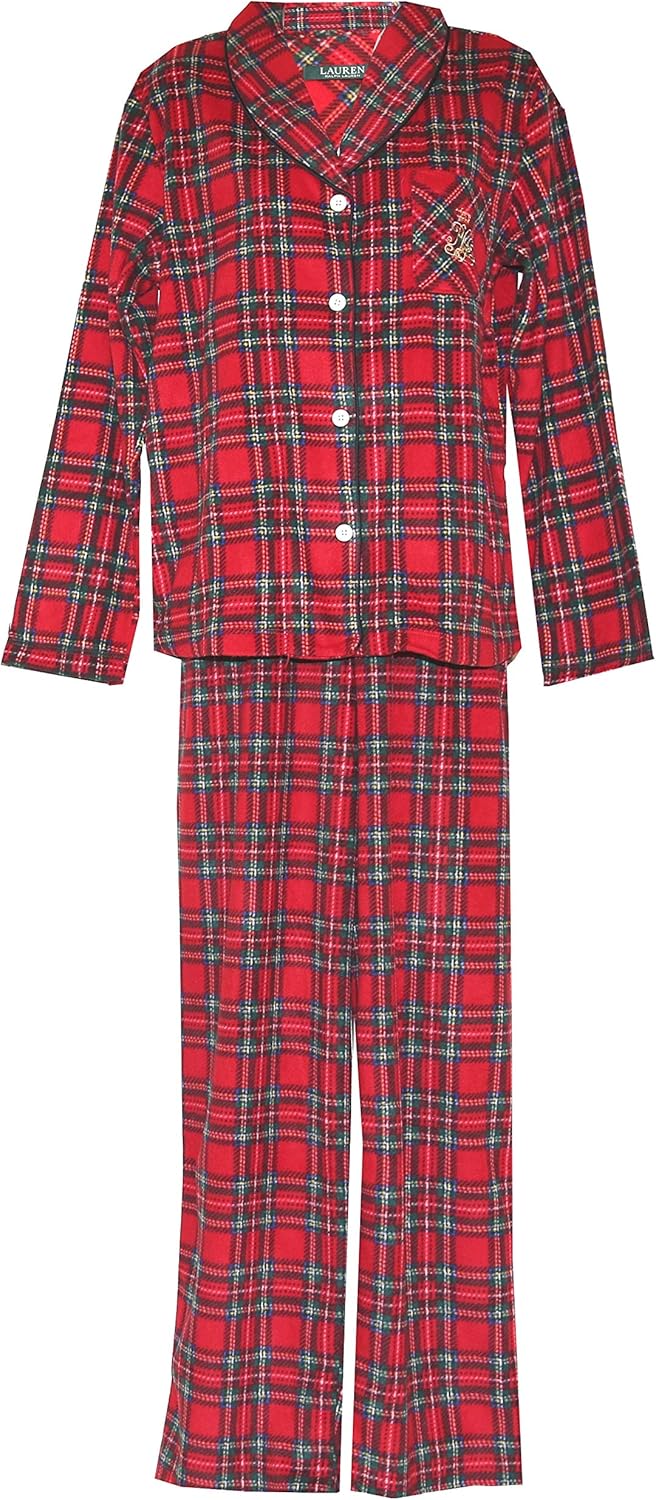 Ralph Lauren Women's Plaid Signature Fleece Pajamas Pj's (Size Medium ...