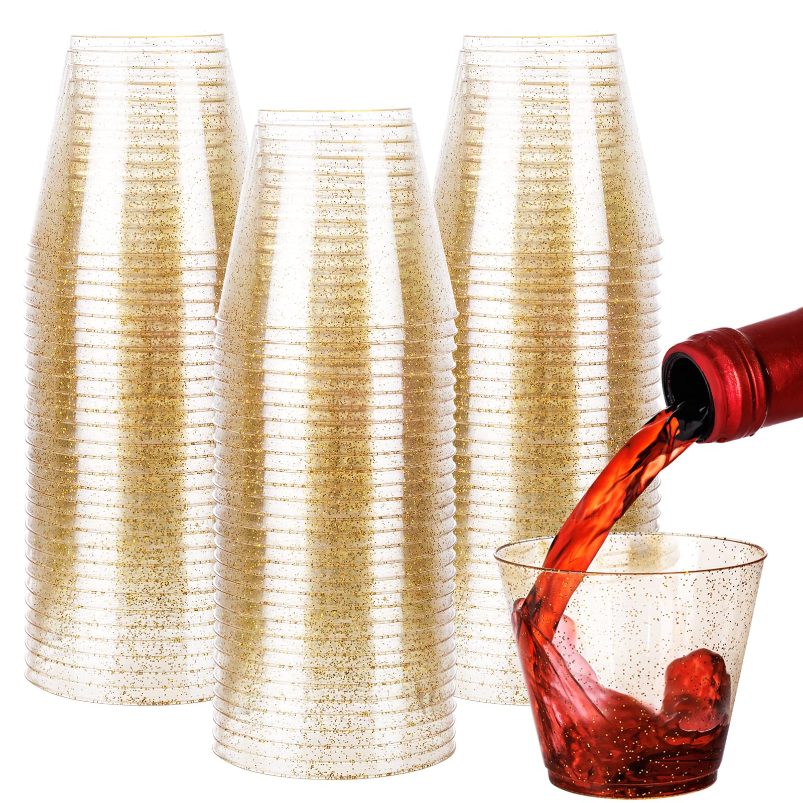 I00000 5oz 100 Pack Gold Glitter Plastic Cups, Glitter Disposable Small ...