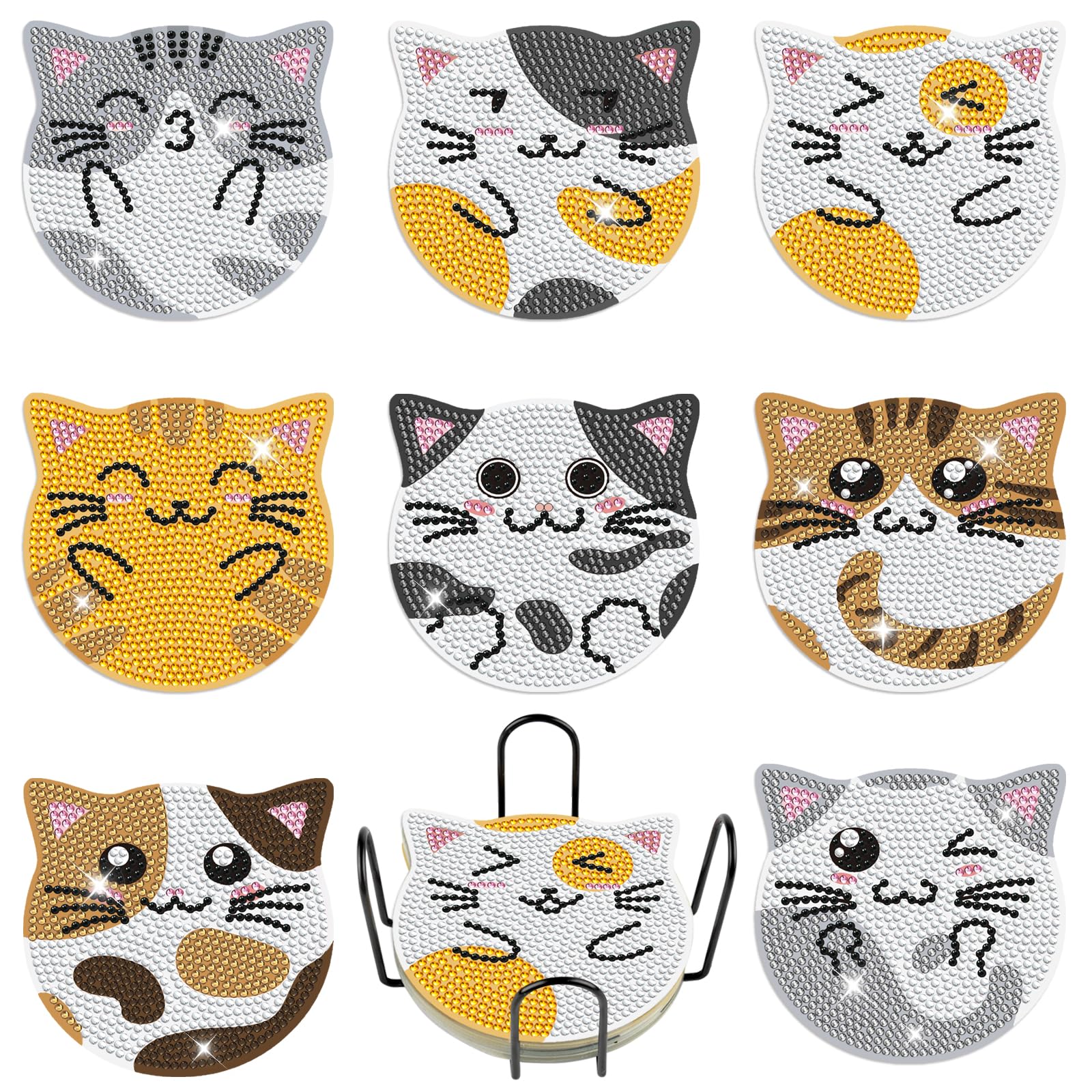 Bouiexye Diamond Coasters Art Painting Kit, 8pcs Diamond Cat Art ...