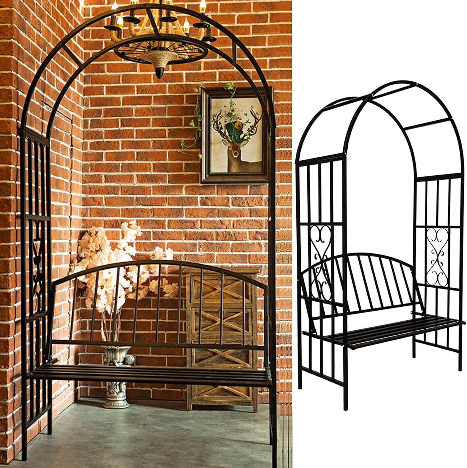 Rose Garden Arch With Bench, Outdoor Garden Arbor, Garden Arch for ...