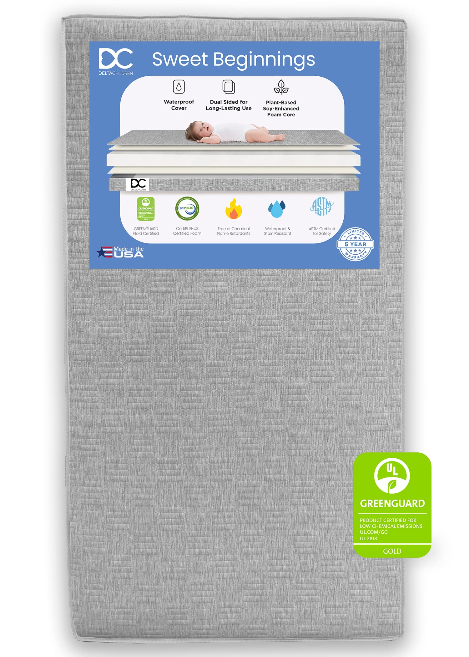 Delta Children Sweet Beginnings Dual Sided Crib and Toddler Mattress in ...