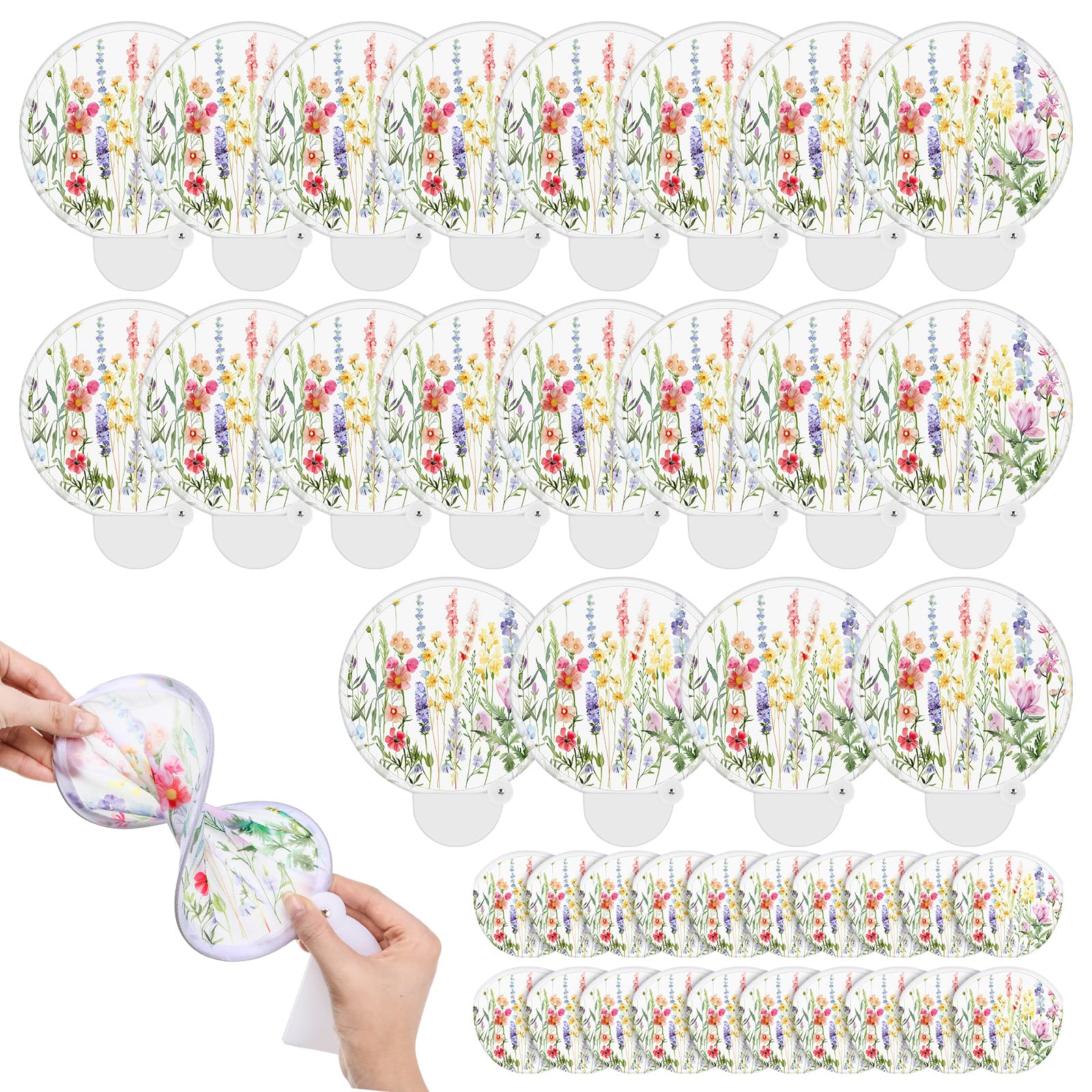 Roowest 20 Pcs Round Foldable Hand Fans Watercolor Wildflower ...