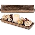 Amazon.com: Hanobe Wooden Tray for Candle Decorative: Set of 2 Wood Rustic Long Centerpiece ...