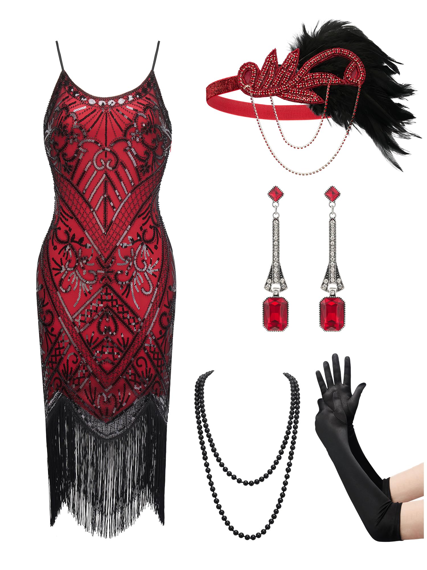 YESSA Women's Flapper Dresses 1920s,Great Gatsby Dresses Sequin Fringe ...