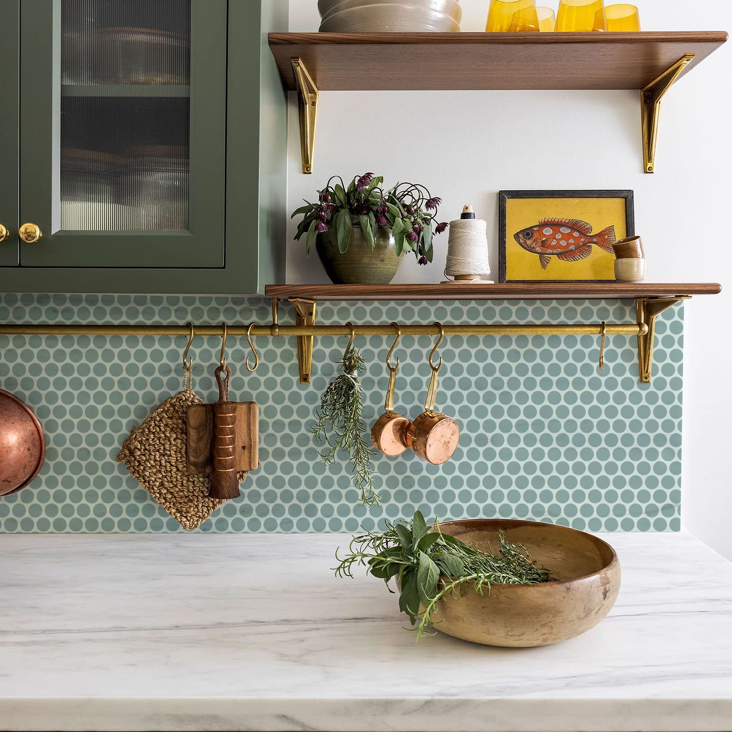 Funlife 10 Sheets Peel And Stick Penny Round Mosaic Backsplash Sticker, Self-Adhesive Sage Green ...