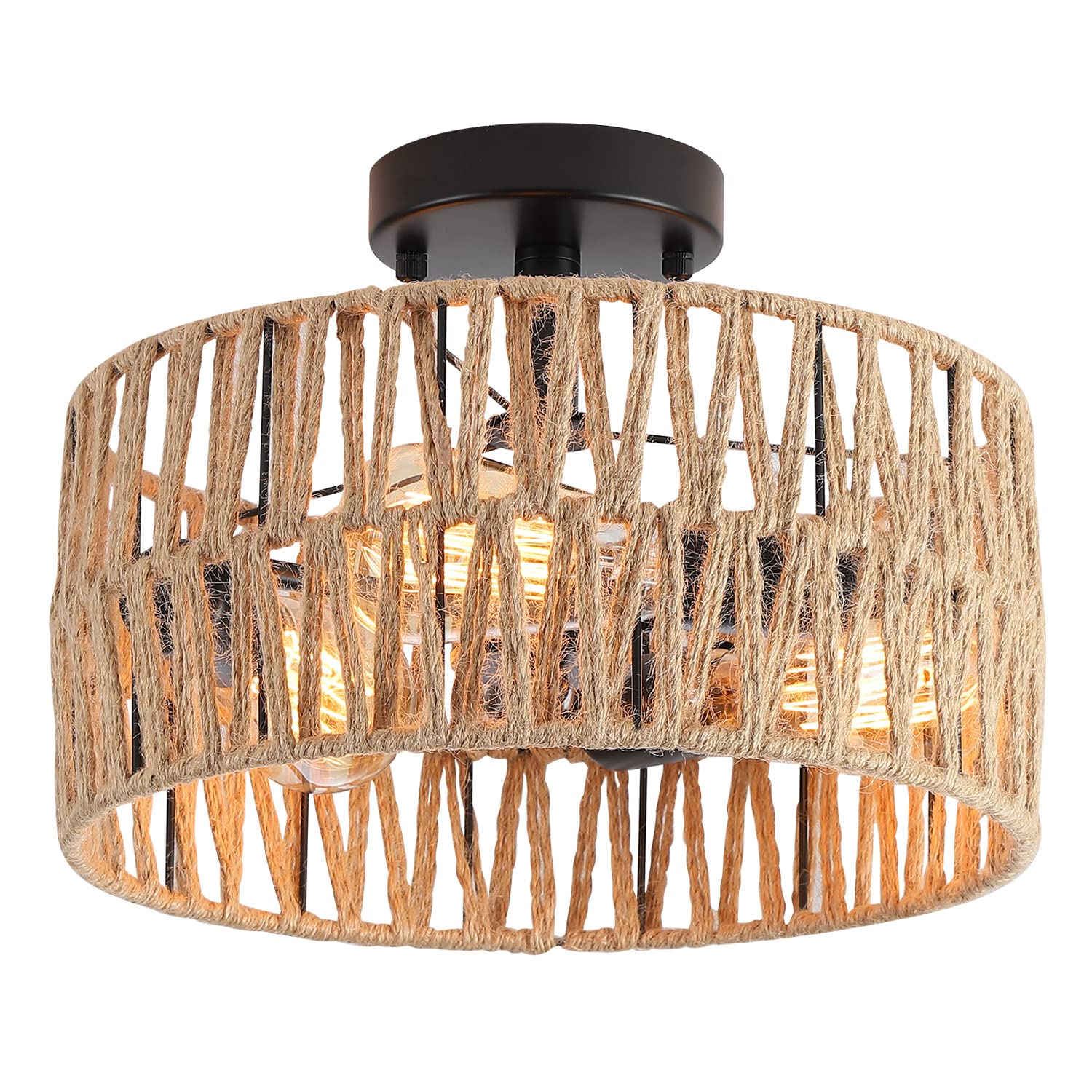 Hchunqjor 3-Light Coastal Woven Flush Mount Light Fixture Boho Rustic ...