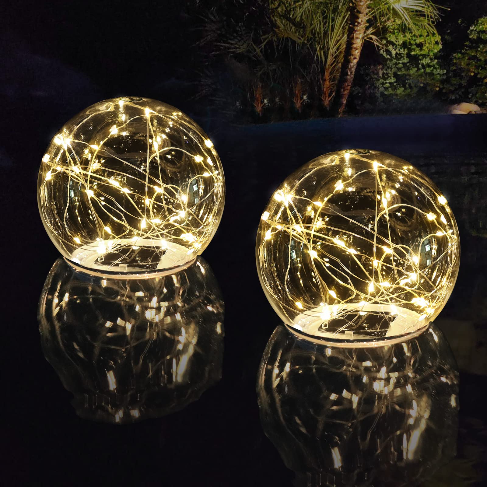 LENONE Solar Floating Pool Lights, Warm White LED Solar Glow Globe Pool ...