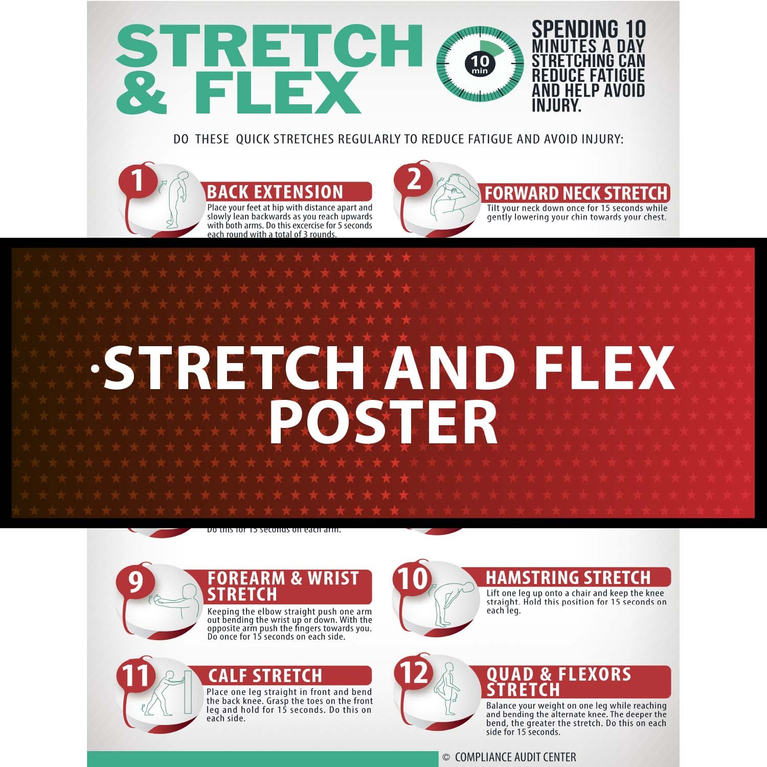 Stretch and Flex 10 Minute Excercise Poster for Work Home and Gym Easy ...