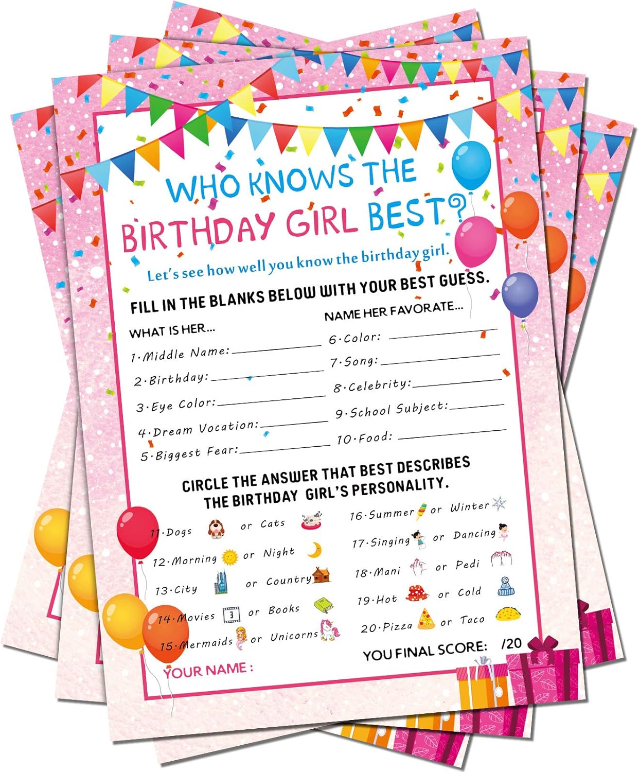 Amazon.com: 50 Pieces Who Knows The Birthday Girl Best Game Cards Girl ...