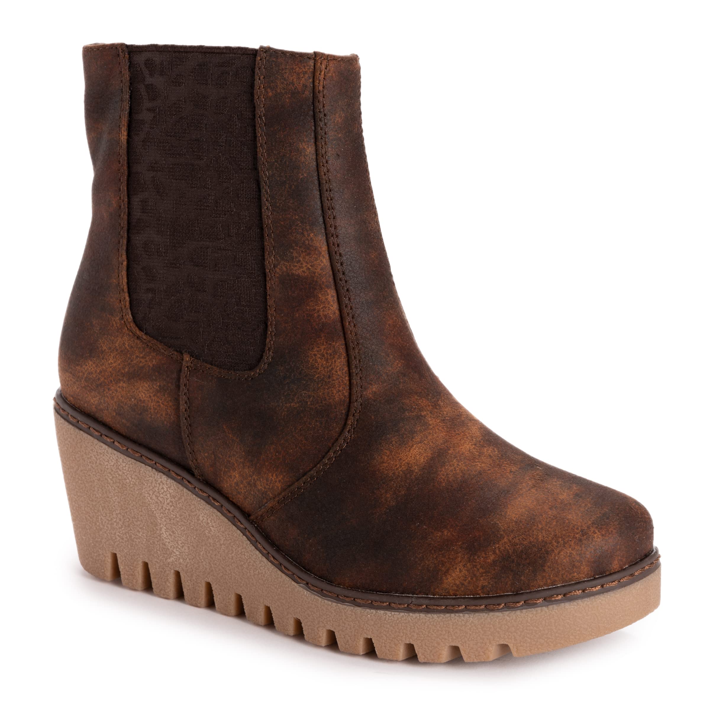 MUK LUKS Women's Vermont Essex Wedge Booties, Brown Rust, 8