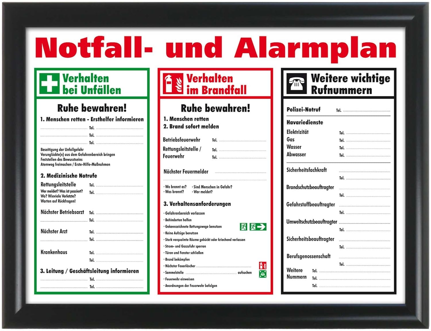 kaufdeinschild A4 schwarzer Rahmen Schild Aushang Notfallplan Alarmplan gerahmt zum beschriften ...